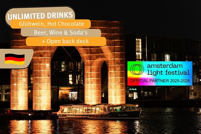 Amsterdam Light Festival Tour in German | Including Drinks - Key Points