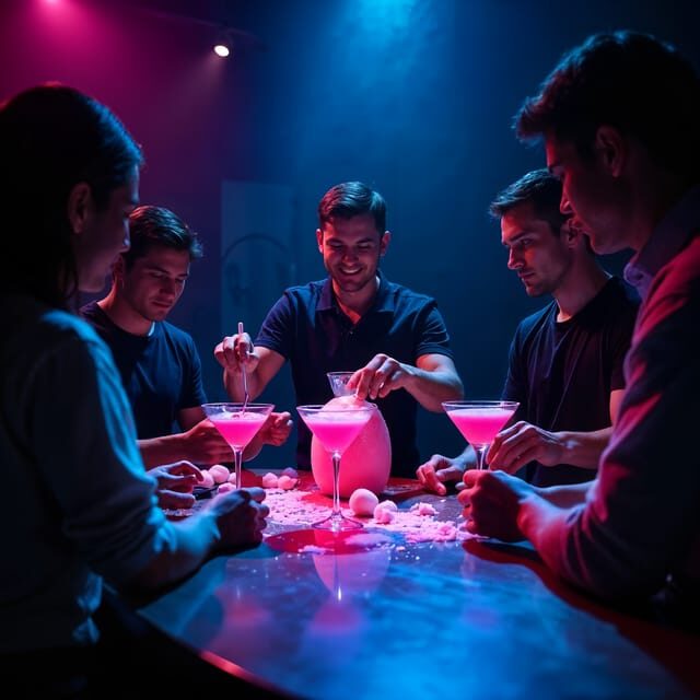 Barcelona: Cocktail Class Workshop - Make Shake Cook & Paint - The UV Light Painting and Neon Drinks  