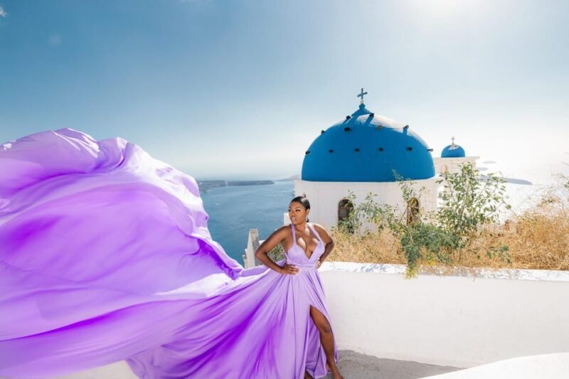 Flying dress Photoshoot in Santorini with Hotel Pickup - The Sum Up