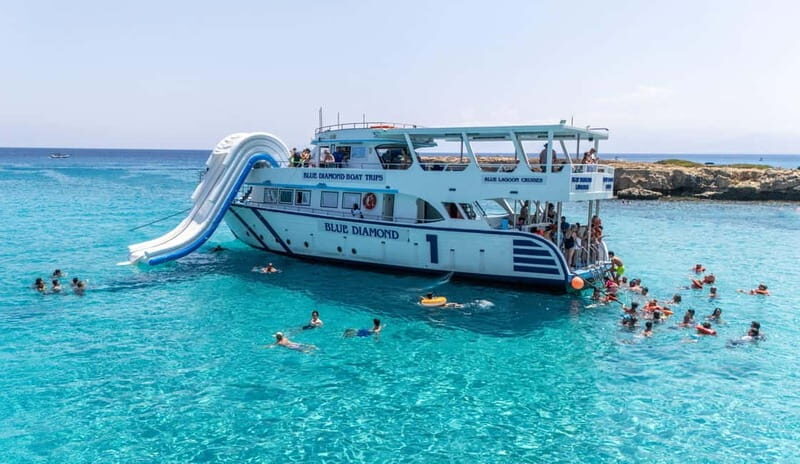 FROM LATCHI: Blue Lagoon Akamas Cruise - large water slide - Key Points