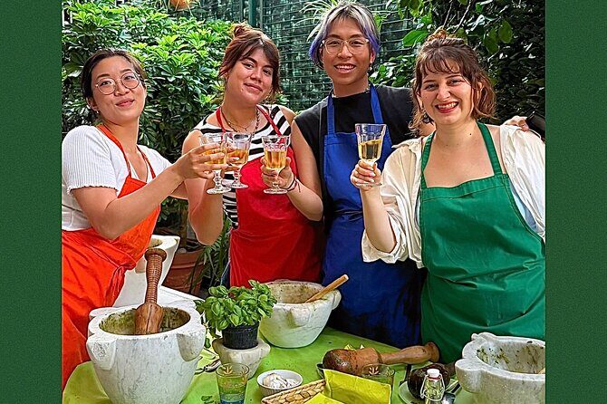 Mortar pesto lesson with World Champion and local Menu - Key Points