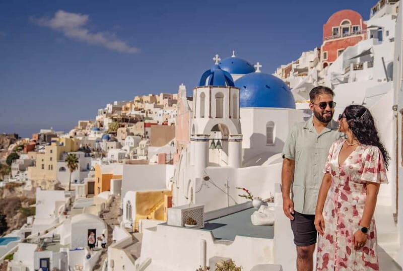 Oia: Couple Photoshoot Seprate Entrance to Blue Dome - Quality of Photos and Videos