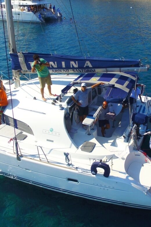 Santorini: 7-Hour Private Catamaran Cruise with Food & Drink - Food, Drinks, and Onboard Comfort