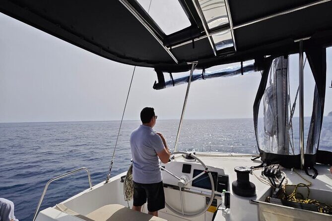 Santorini Catamaran Cruise with Meal and Drinks - This experience is best suited for small groups, couples, or families craving a peaceful, private adventure with top-notch hosts, spectacular views, and delicious food—all wrapped into a five-hour journey of pure enjoyment.