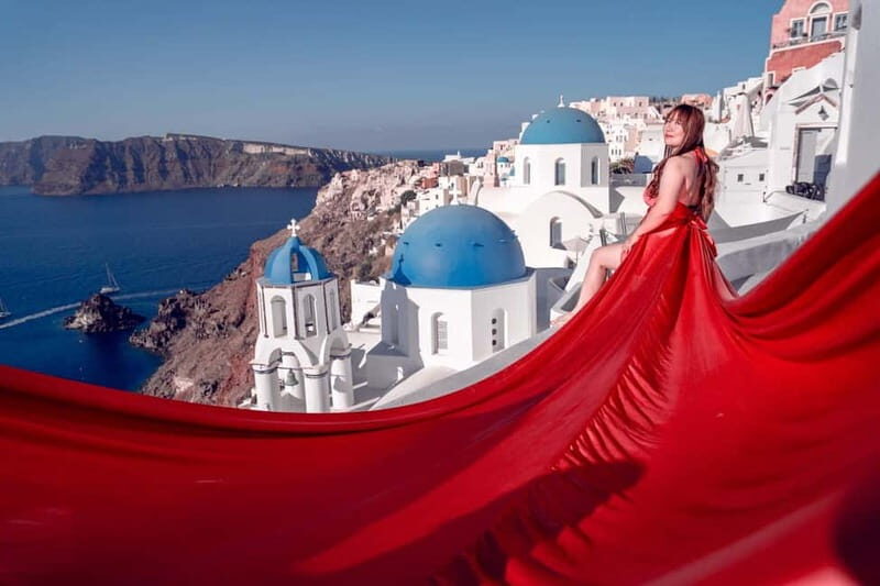 Santorini: Flying Dress Photoshoot Private Entry to Blue Dom - Key Points
