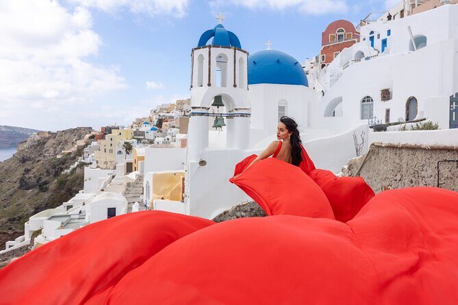 Santorini Flying Dress Photoshoot with a Pro Photographer - Discovering the Santorini Flying Dress Experience